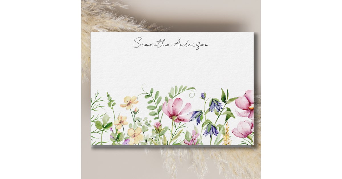 Pink Floral Wildflower Note Card | Zazzle
