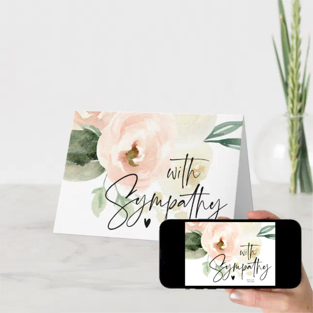 Pink Floral With Sympathy Condolence Grief Heart Card | Zazzle