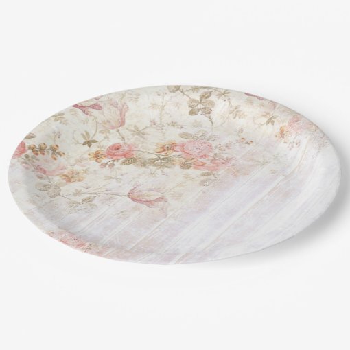 Pink Floral & Wood Shabby Chic Paper Plate | Zazzle