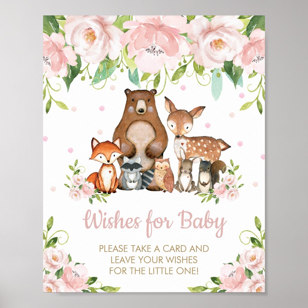 Pink Floral Woodland Animals Wishes for Baby Sign | Zazzle