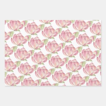 Pink Floral Wrapping Paper Flat Sheet Set of 3 | Zazzle