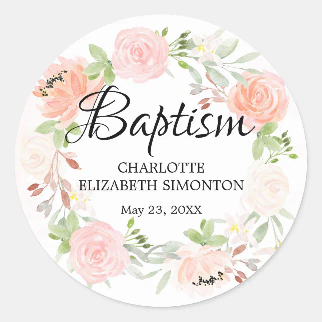 Pink Floral Wreath Baptism Envelope Seal | Zazzle