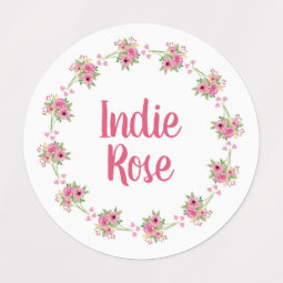 Pink Floral Wreath Custom Name School Labels | Zazzle