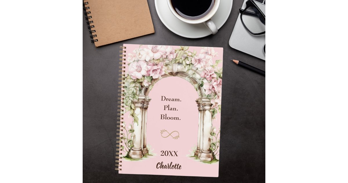 Pink florals arch inspirational quote notebook | Zazzle