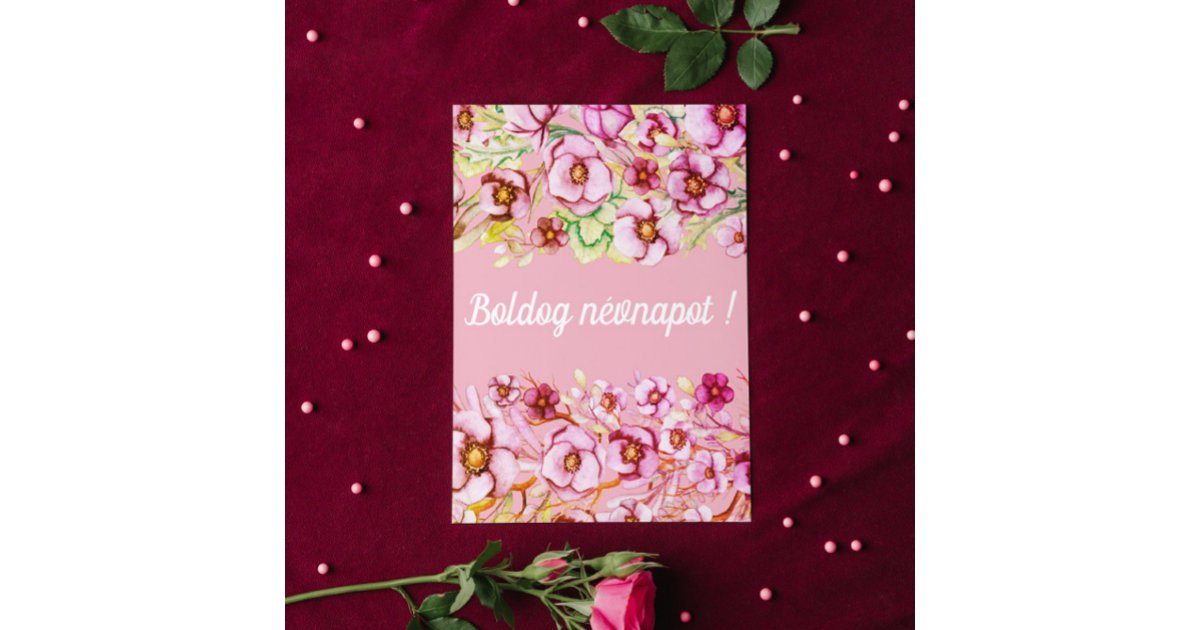 Pink florals - Hungarian name day Card | Zazzle