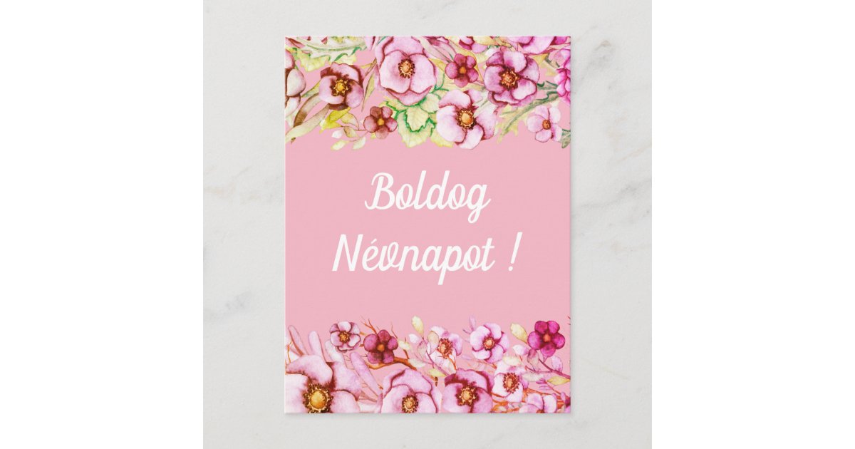 Pink florals - Hungarian name day Postcard | Zazzle