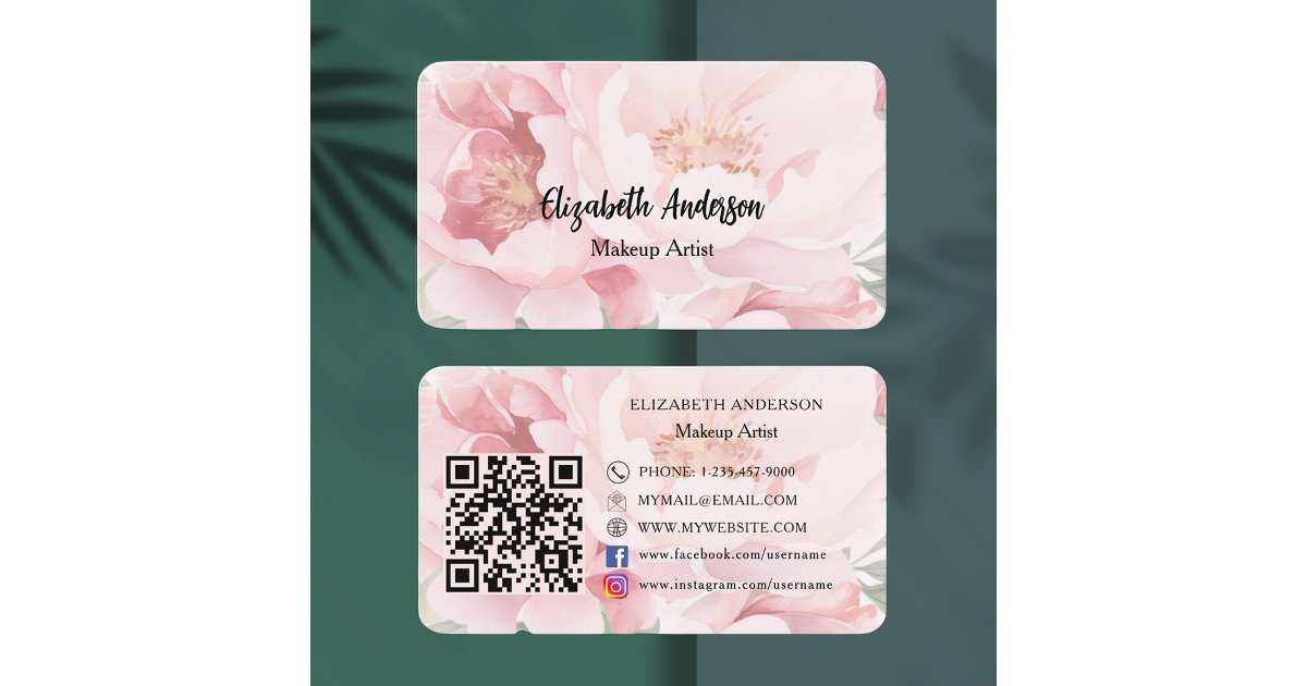 Pink florals roses QR code Business Card | Zazzle