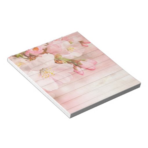 Pink florals rustic wooden Wall cherry Notepad | Zazzle