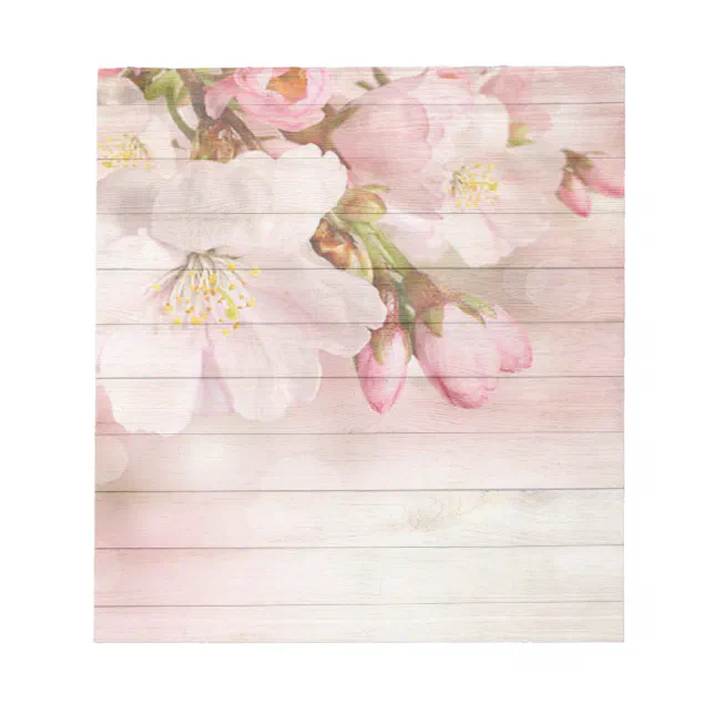 Pink florals rustic wooden Wall cherry Notepad | Zazzle
