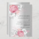 Pink florals silver elegant wedding invitation | Zazzle