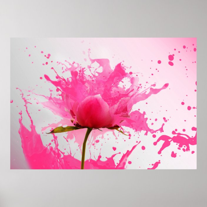 Pink Flower Abstract Paint Splatter Poster | Zazzle.com