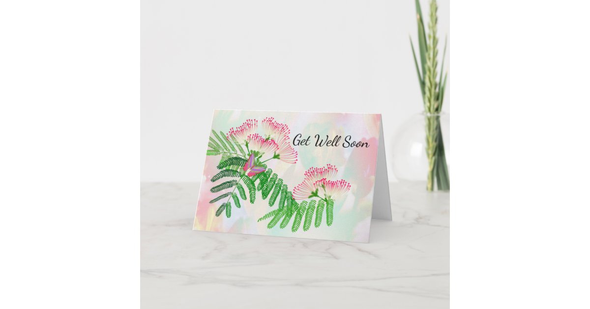 Pink Flower and Butterfly Get Well Card | Zazzle