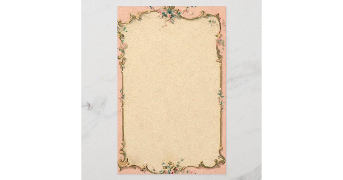 Pink flower border stationary stationery | Zazzle