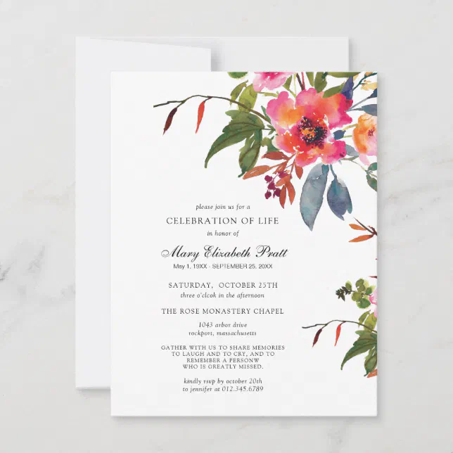 Pink Flower Celebration of Life Invite | Zazzle