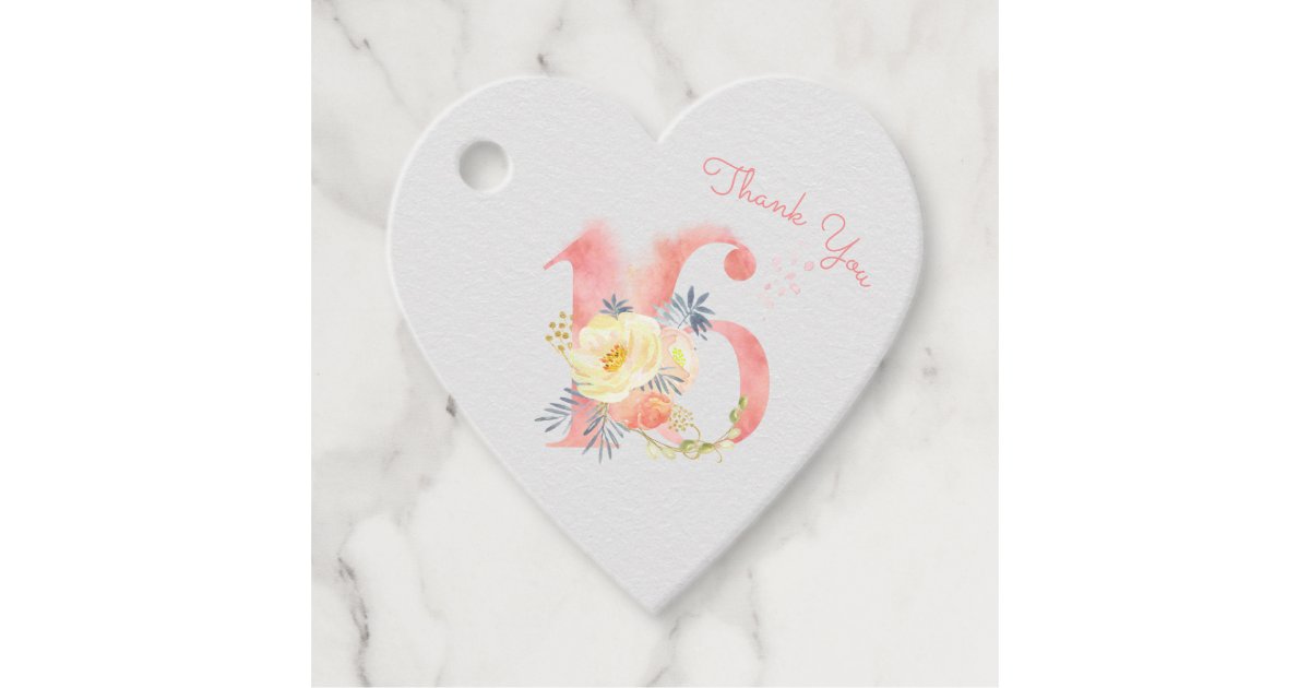 Pink Flower Number 16 16th Birthday Thank You Favor Tags | Zazzle