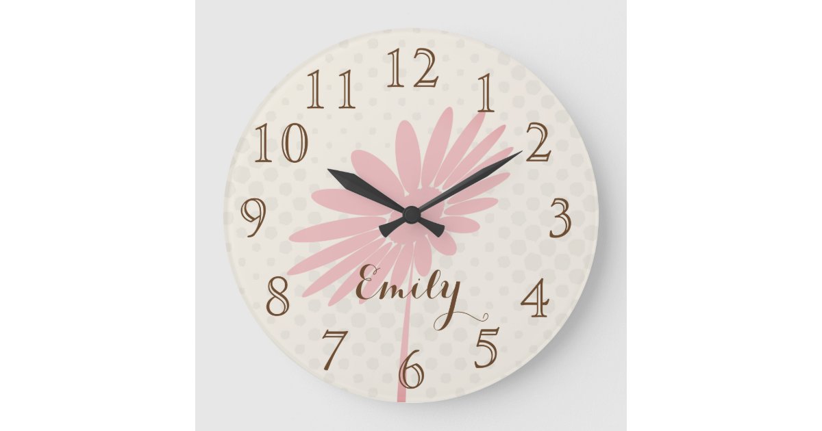 Pink Flower Nursery Kids Room Add Name Wall Clock | Zazzle