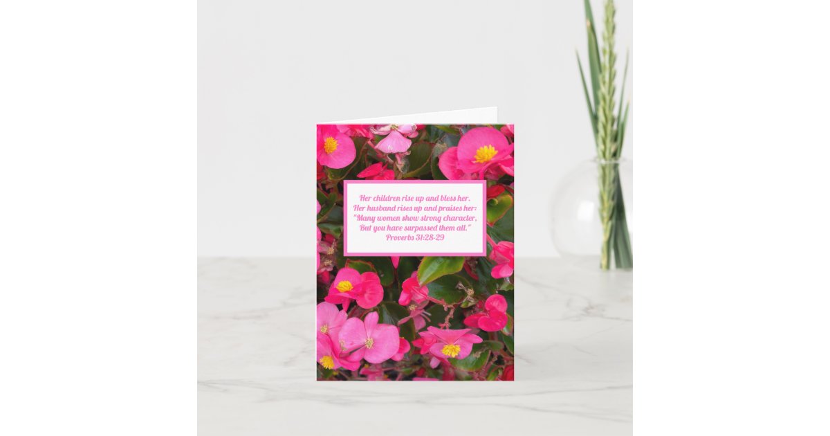 Pink Flower Proverbs 31:28-29 Bible Verse Card | Zazzle