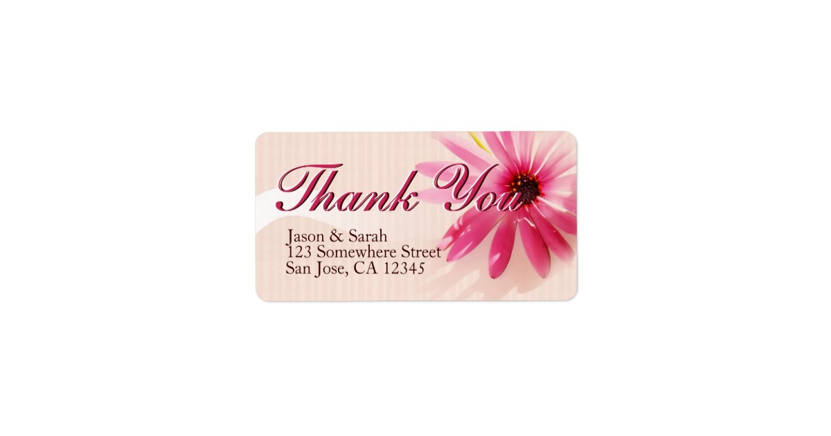 Pink Flower Thank You Address Labels | Zazzle