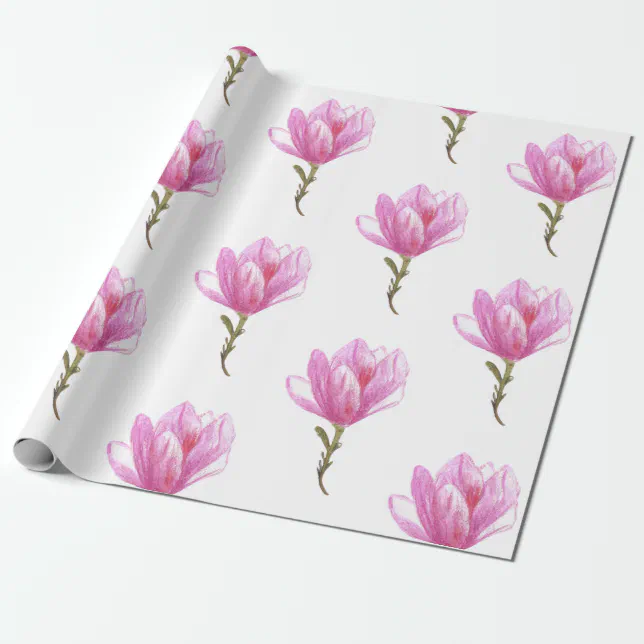Pink Flower Watercolor Drawing Wrapping Paper | Zazzle