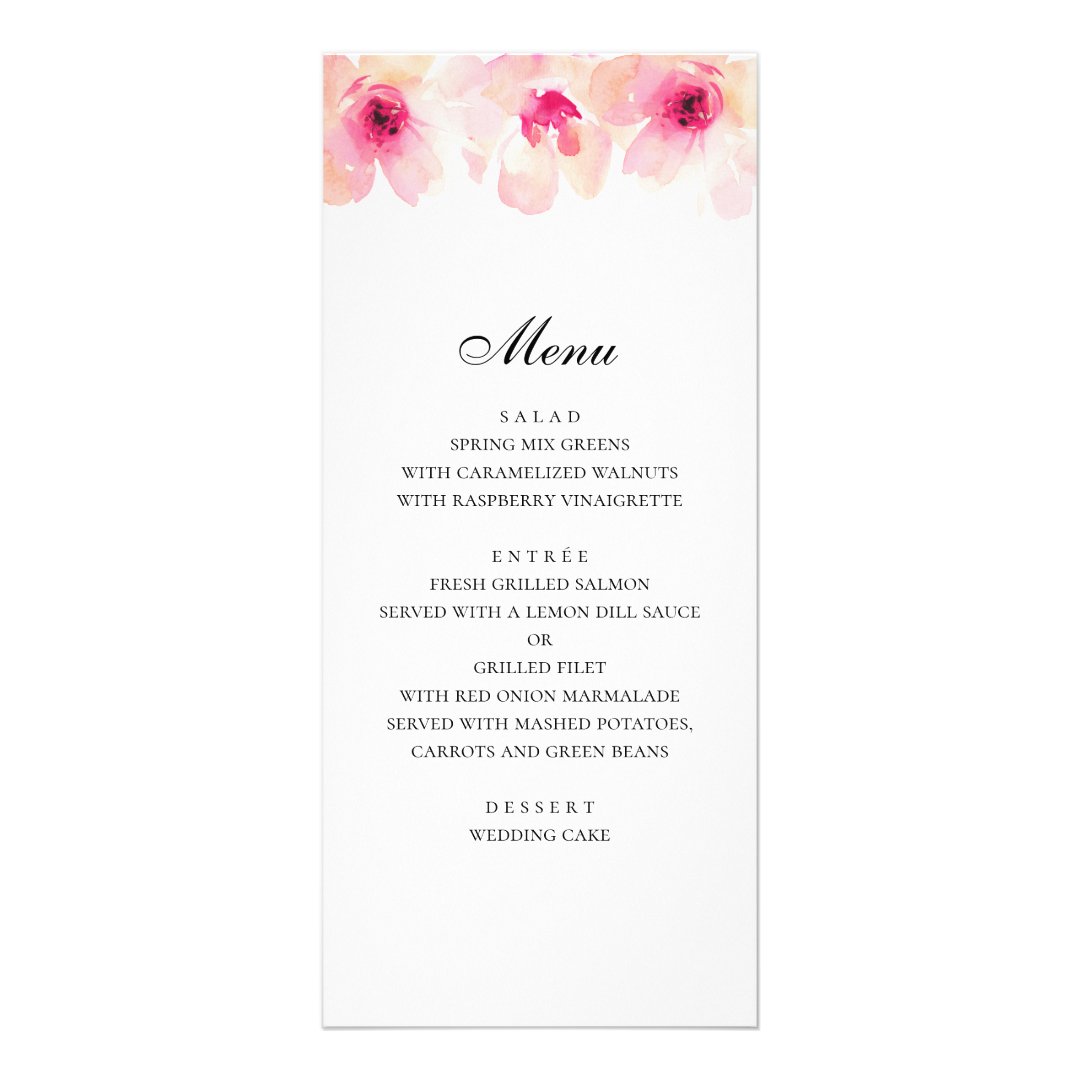 Pink flowers. Blush floral wedding dinner menu | Zazzle