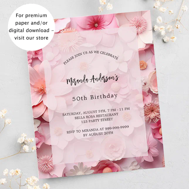 Pink flowers budget birthday invitation | Zazzle