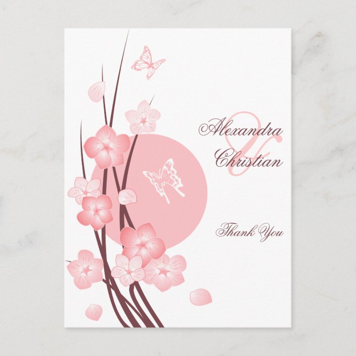 Pink Flowers Butterfly Thank You Postcard | Zazzle.com
