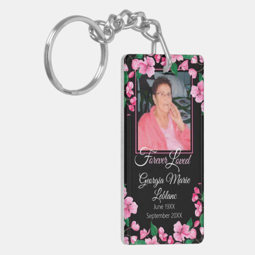 Pink Flowers Custom Memorial Keepsake Keychain | Zazzle