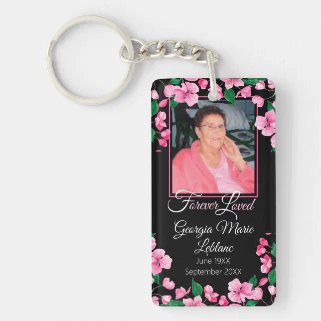 Pink Flowers Custom Memorial Keepsake Keychain | Zazzle