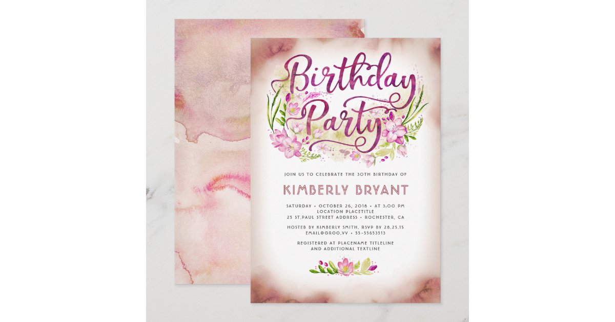 Pink Flowers Garden Elegant Floral Birthday Party Invitation | Zazzle