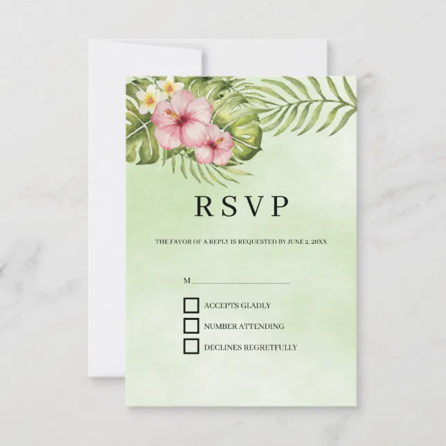 Pink Flowers Green Background RSVP Card | Zazzle