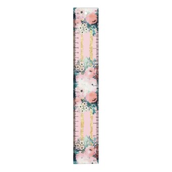 Pink Flowers Paint Gold Stripes Girly Design Ruler | Zazzle