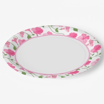 Pink Flowers Paper Plates 9" | Zazzle