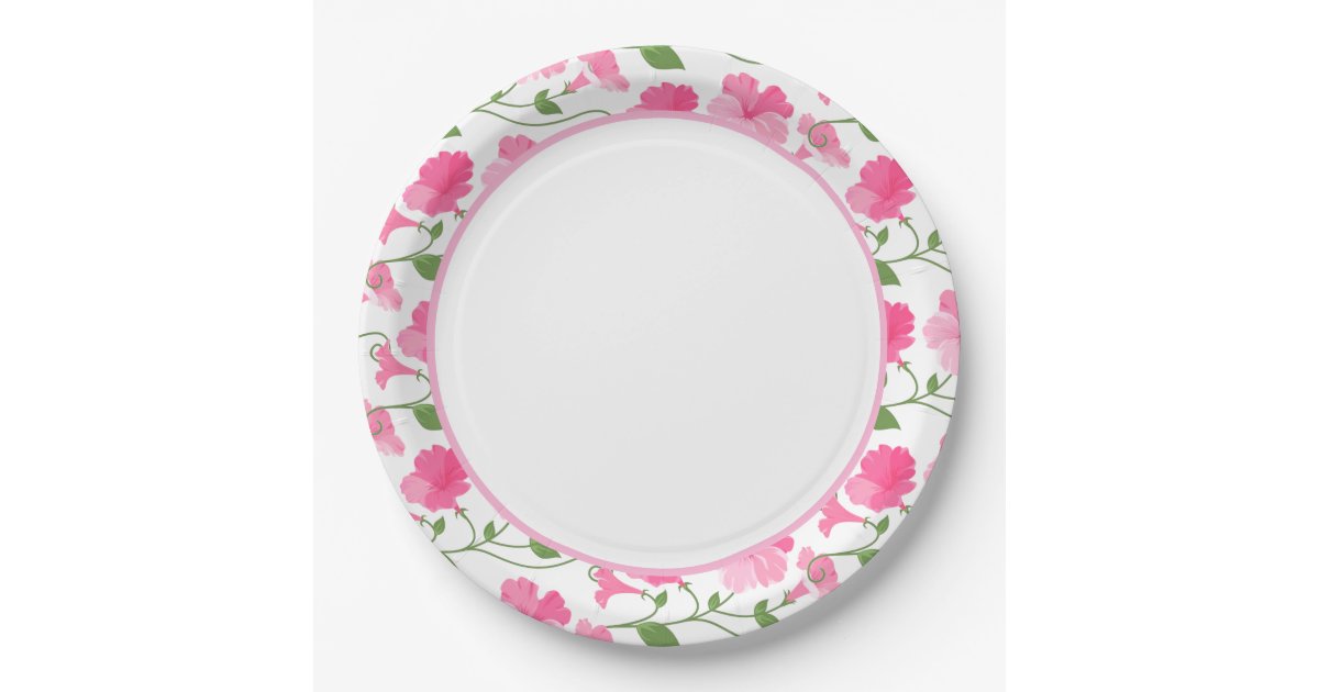 Pink Flowers Paper Plates 9" | Zazzle