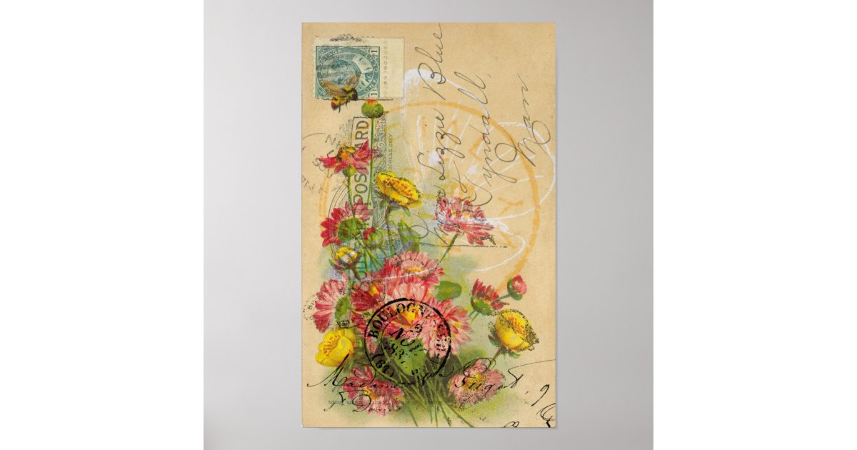 Pink Flowers Postcard Digital Art Poster | Zazzle