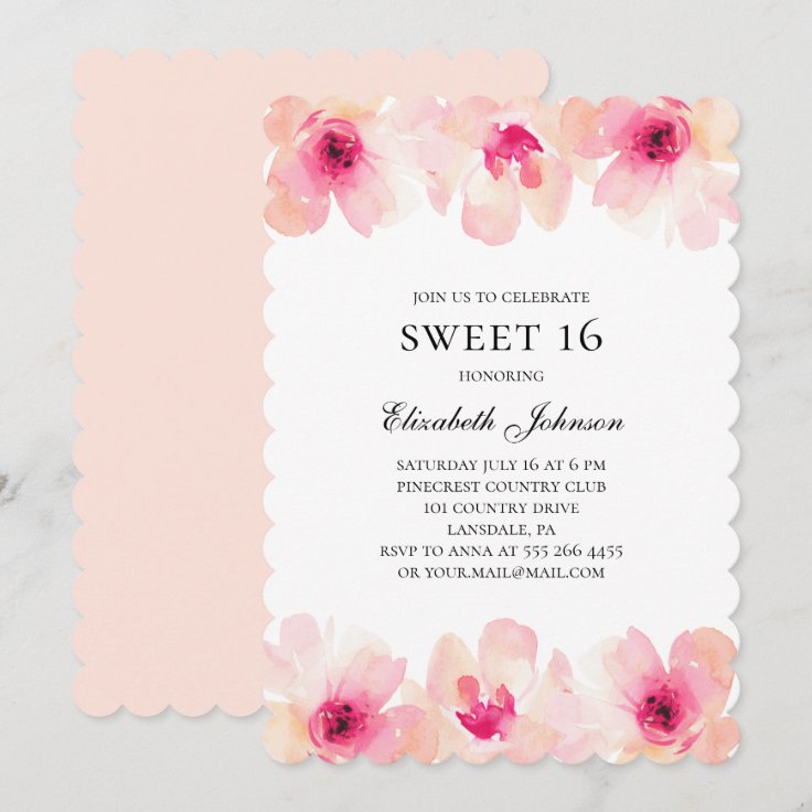 Pink flowers sweet 16. Blush floral 16th birthday Invitation | Zazzle