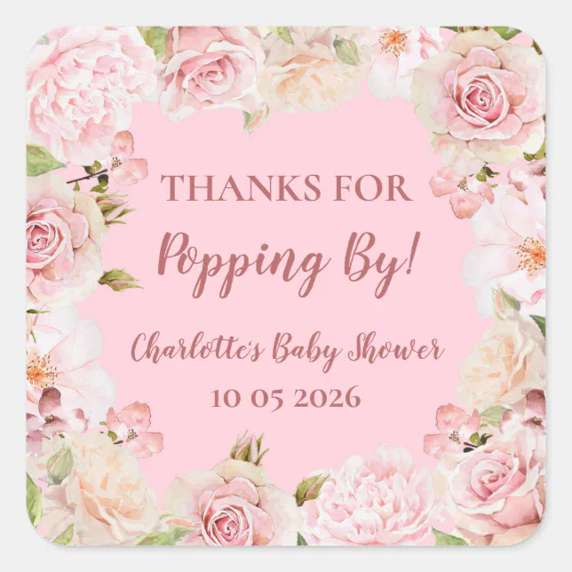 Pink Flowers Thanks for Popping By Baby Shower Tag | Zazzle
