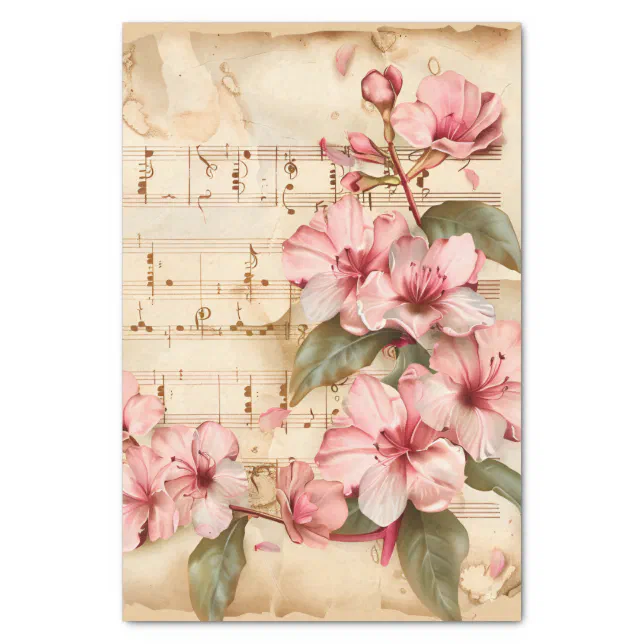 Pink flowers vintage floral music sheet ephemera | Zazzle