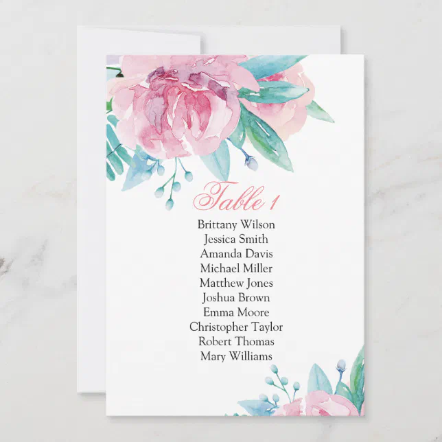 Pink flowers wedding seating chart. Botanical plan Invitation | Zazzle