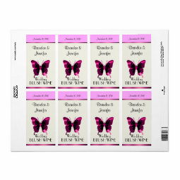 Pink Foil Butterfly Wedding Mini Wine Labels | Zazzle