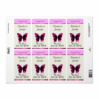 Pink Foil Butterfly Wedding Mini Wine Labels | Zazzle