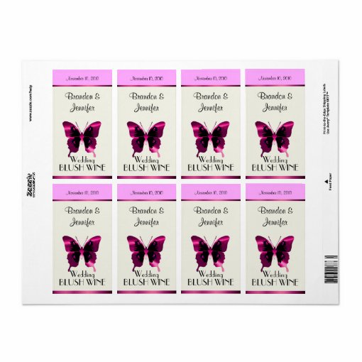 Pink Foil Butterfly Wedding Mini Wine Labels | Zazzle