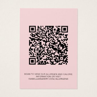 Pink Food Allergy Calorie Information QR Code Card | Zazzle
