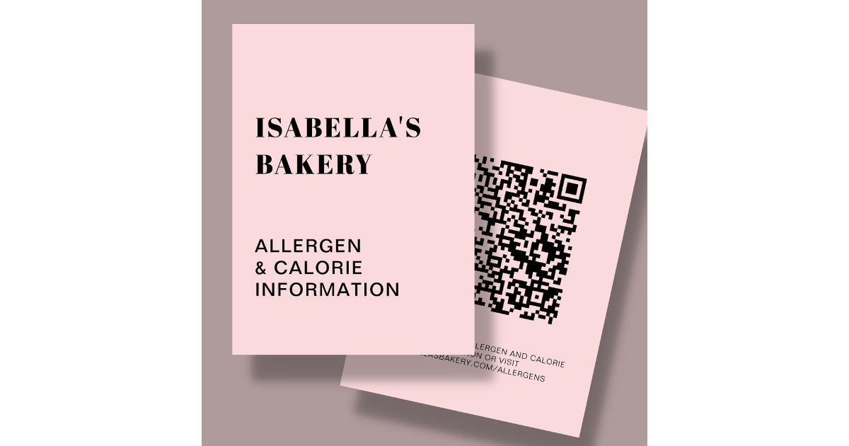 Pink Food Allergy Calorie Information QR Code Card | Zazzle