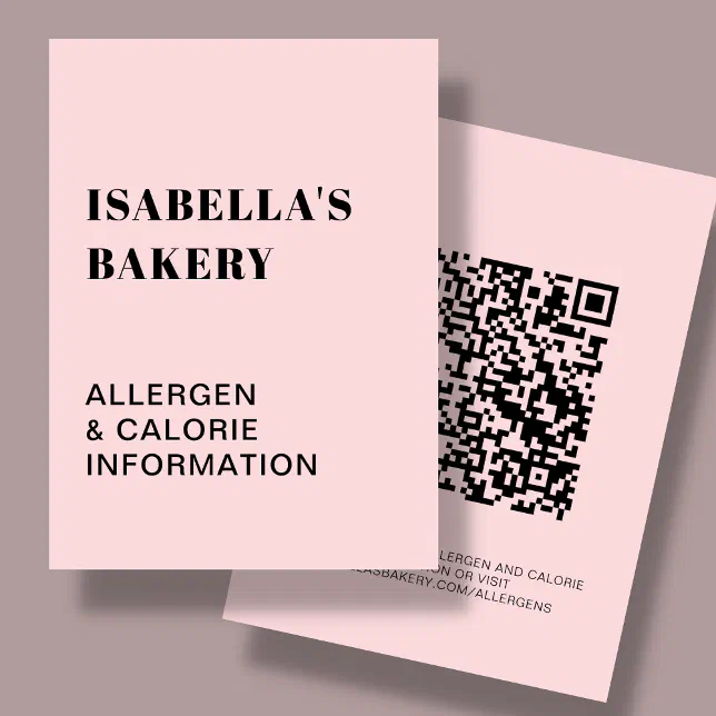 Pink Food Allergy Calorie Information QR Code Card | Zazzle