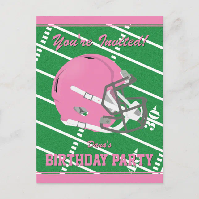 Pink Football Party Invitation Postcard - Editable | Zazzle