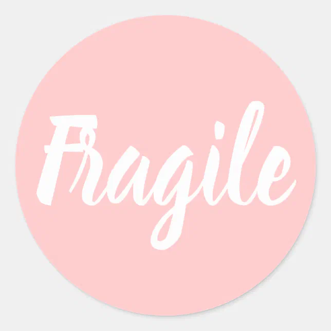 Pink fragile trendy modern business classic round sticker | Zazzle