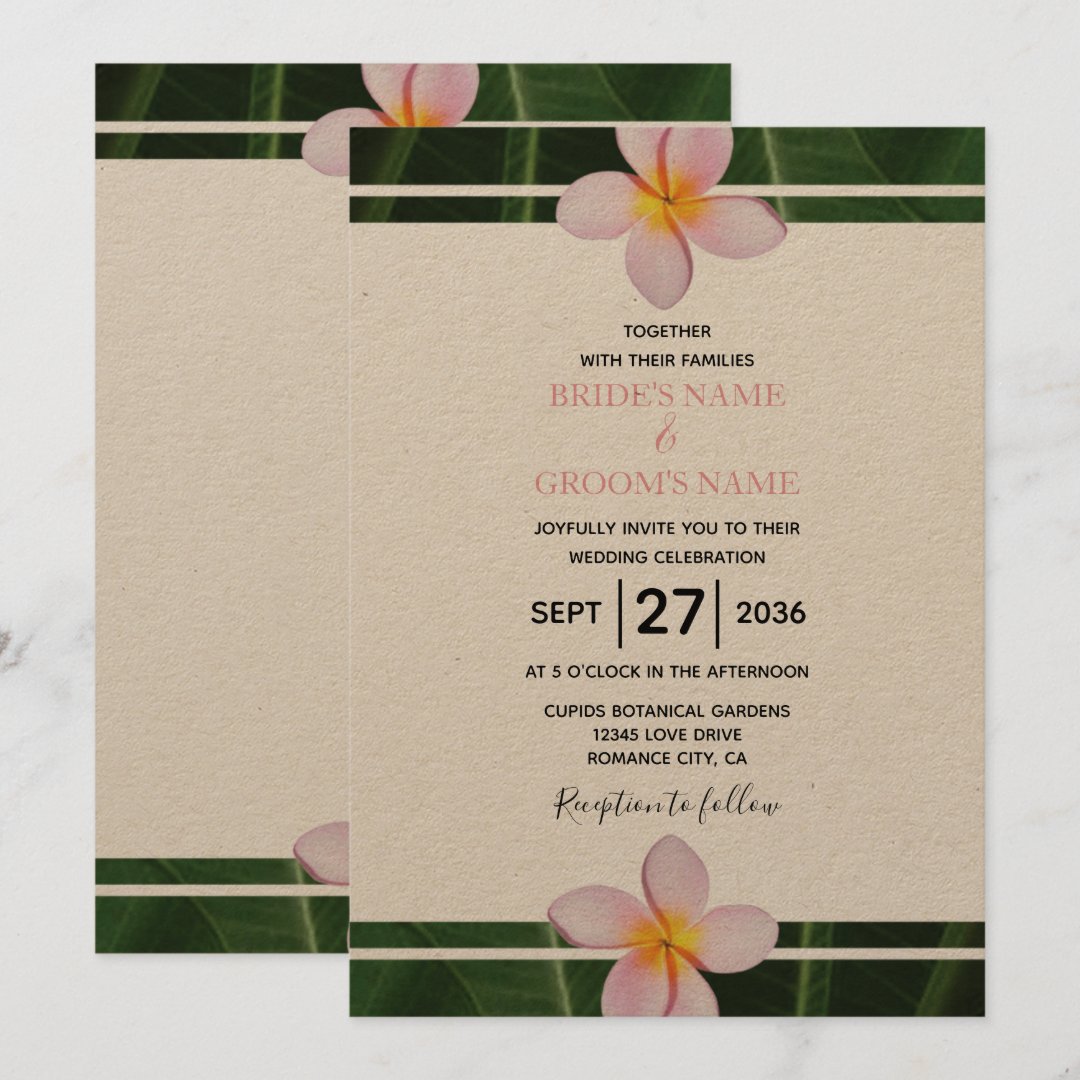 Pink Frangipani Plumeria Wedding Invitations | Zazzle