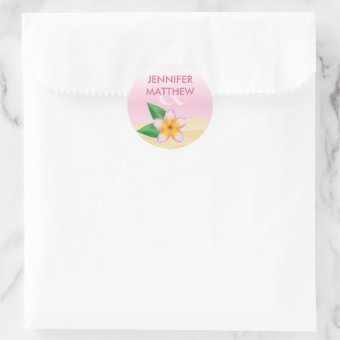 Pink Frangipani Tropical Flower Summer Wedding Classic Round Sticker ...