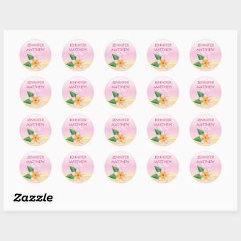 Pink Frangipani Tropical Flower Summer Wedding Classic Round Sticker ...