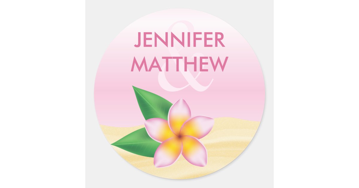 Pink Frangipani Tropical Flower Summer Wedding Classic Round Sticker ...